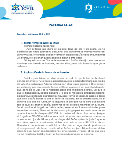 Parashat Balak – Kehilat Yovel